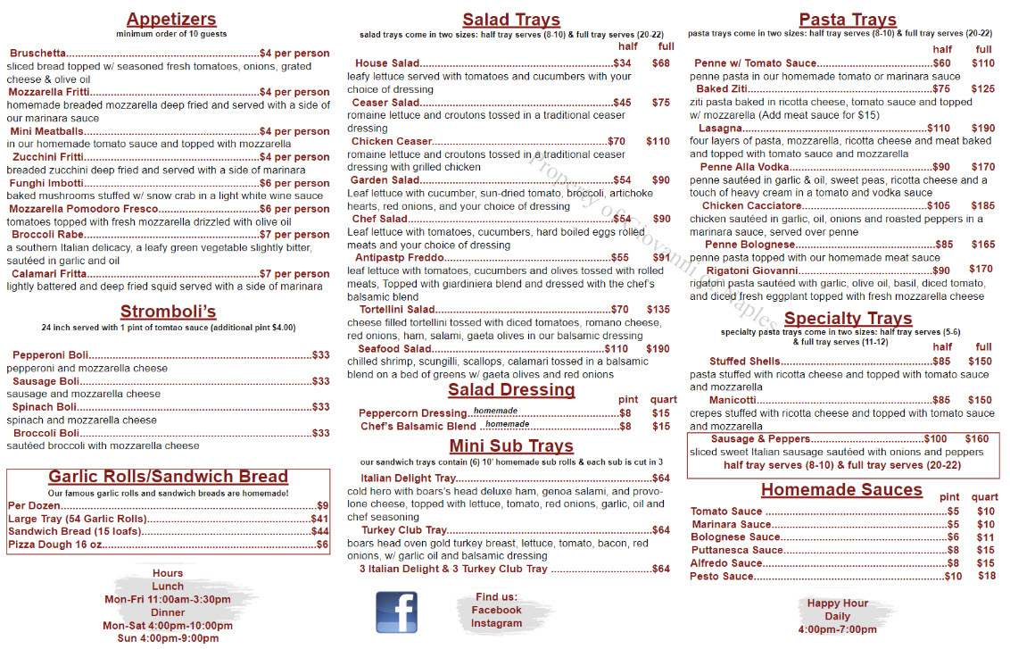 Catering – Giovanni Ristorante & Bar Italiano